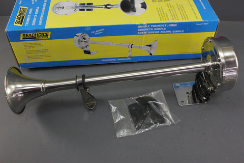 SeaChoice Model 14541 12V Trumpet Boat Horn Marine Chrome Surface Moun ...
