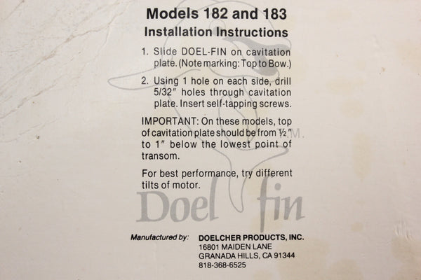 DOEL-FIN Model 183 Whale Tail Horizontal Stabilizer Mercury Outboard B ...