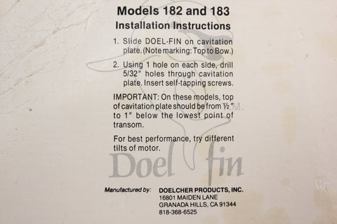 DOEL-FIN Model 183 Whale Tail Horizontal Stabilizer Mercury Outboard B ...