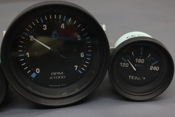 Boat Gauge Set Teleflex Black Blue White RPM Water Temperature Fuel Oi ...